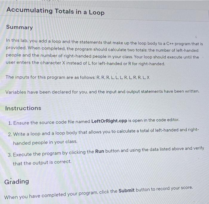 Solved Accumulating Totals in a Loop Summary In this lab, | Chegg.com Solved Accumulating Totals in a Loop Summary In this lab, | Chegg.com