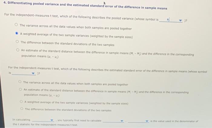 Solved 4. Differentiating pooled variance and the estimated | Chegg.com
