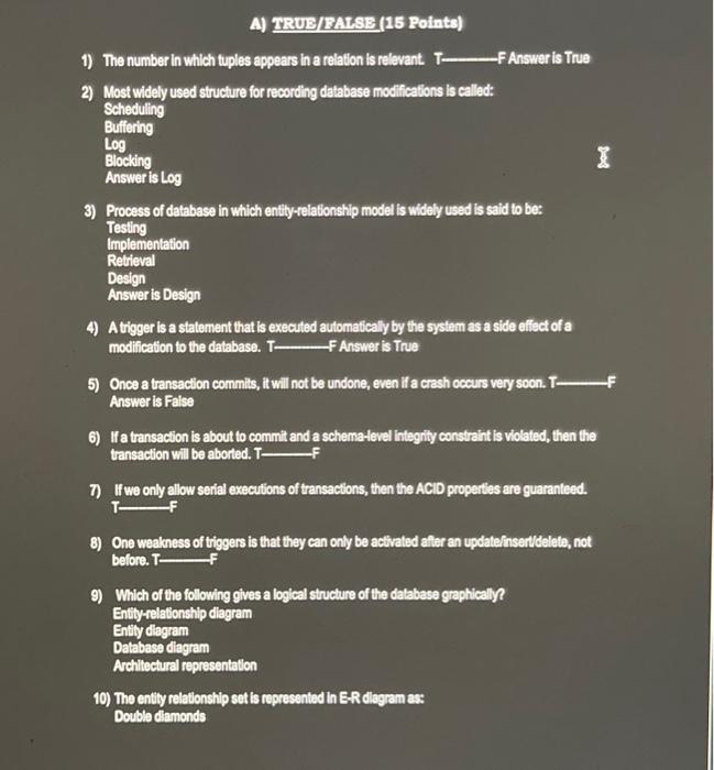 Solved 1) The number in which tuples appears in a relation | Chegg.com