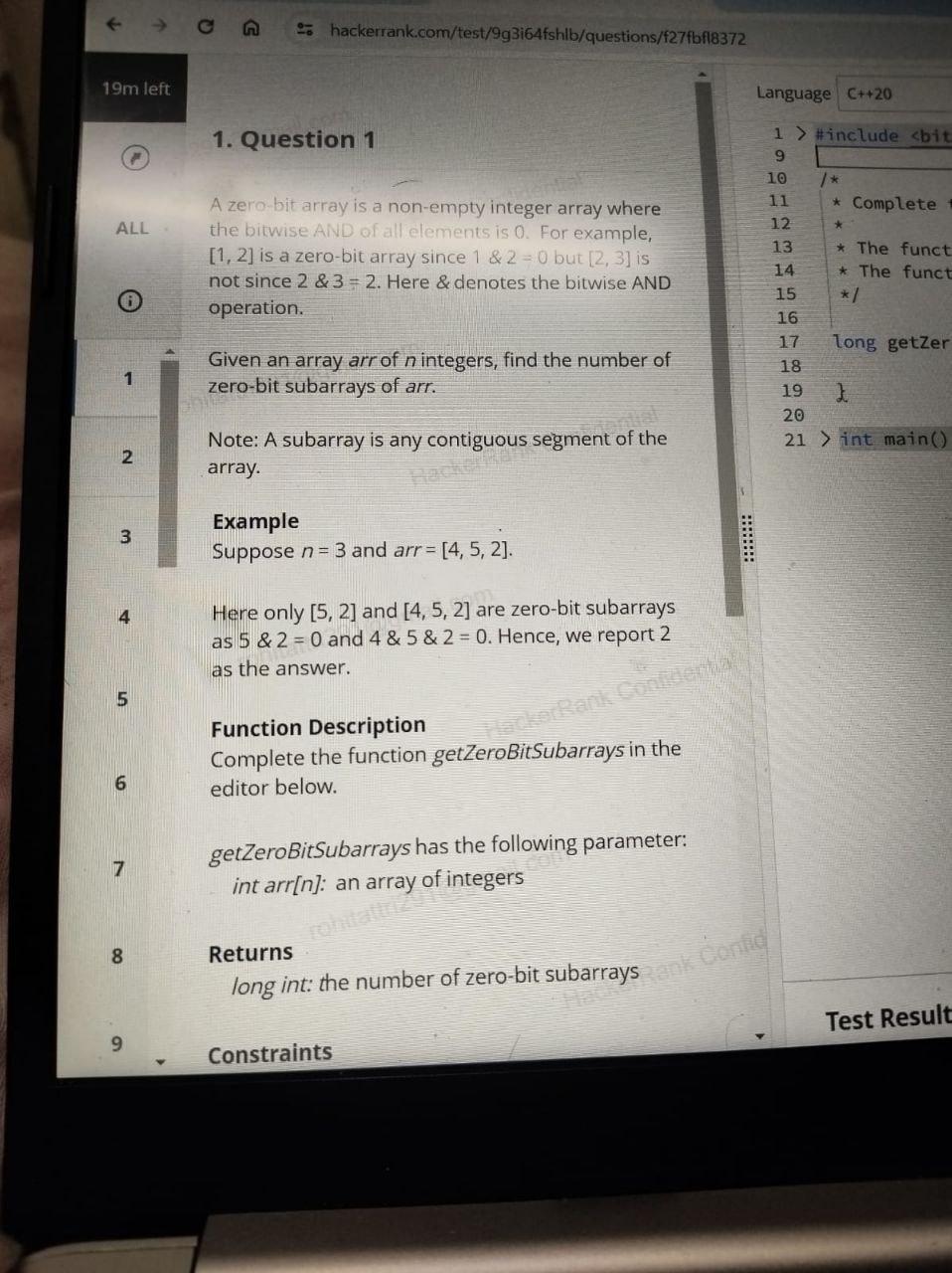 Solved Question 1A zero-bit array is a non-empty integer | Chegg.com