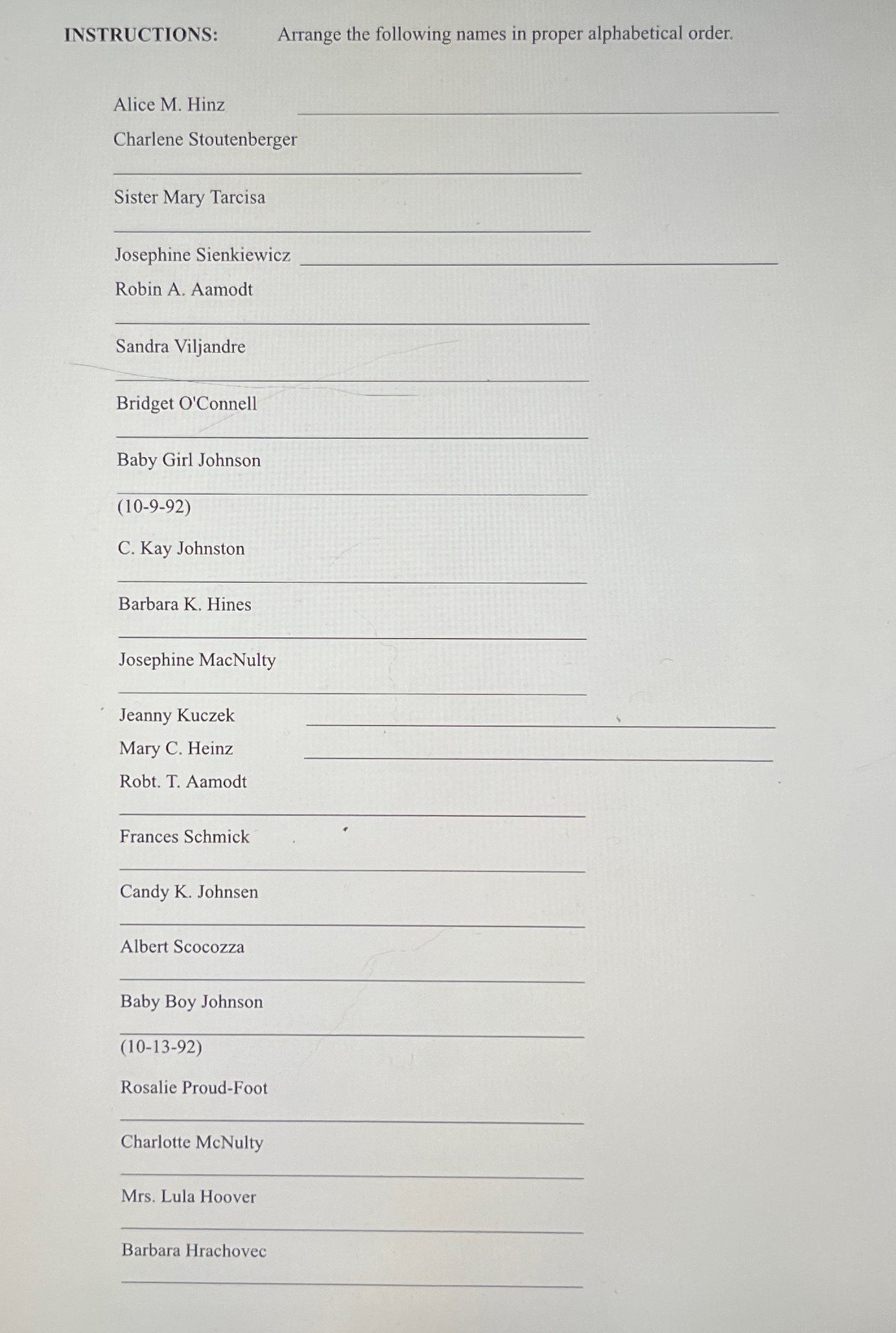 INSTRUCTIONS:Arrange the following names in proper | Chegg.com