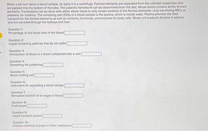 Solved When a lab tech takes a blood sample, he spins it in | Chegg.com