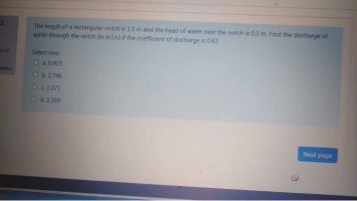 Solved The length of a rectangular notch is 15 m and the | Chegg.com