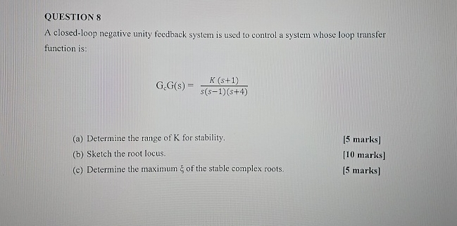 Solved QUESTION 8A closed-loop negative unity feedback | Chegg.com