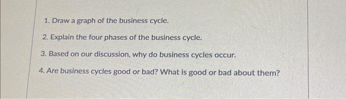 Solved 1. Draw a graph of the business cycle. 2. Explain the | Chegg.com