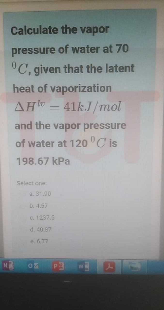 Solved Calculate the vapor pressure of water at 70 °C, given | Chegg.com