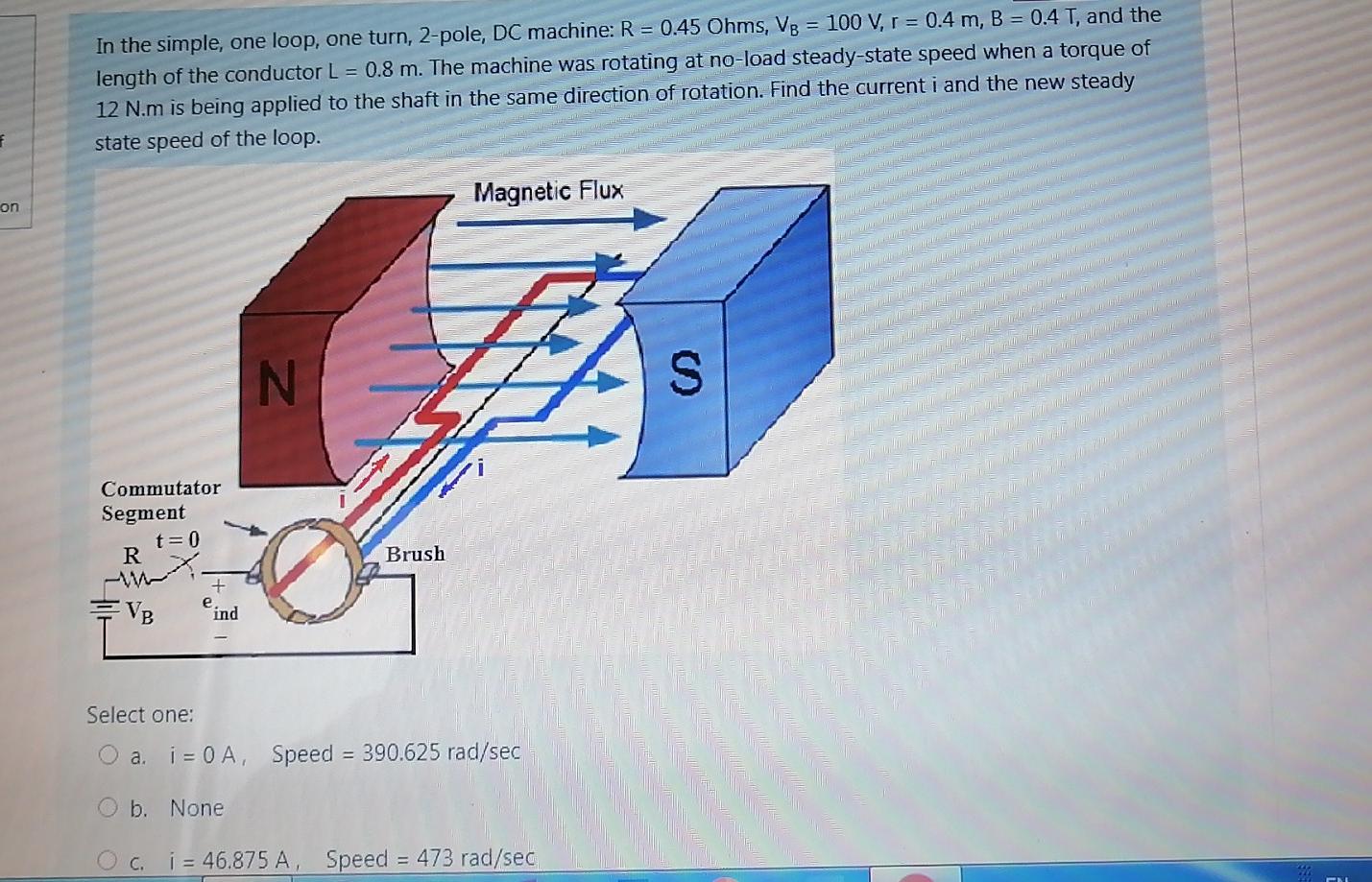 Solved In the simple, one loop, one turn, 2-pole, DC | Chegg.com