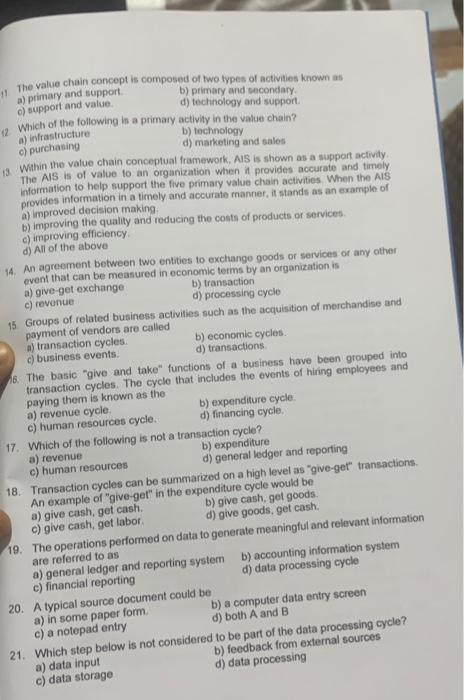 Solved 1. A set of two or more interrelated components that | Chegg.com