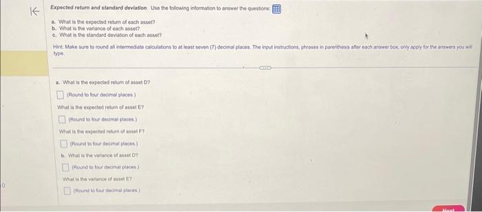 Solved Expected return and standard deviation. Use tho | Chegg.com