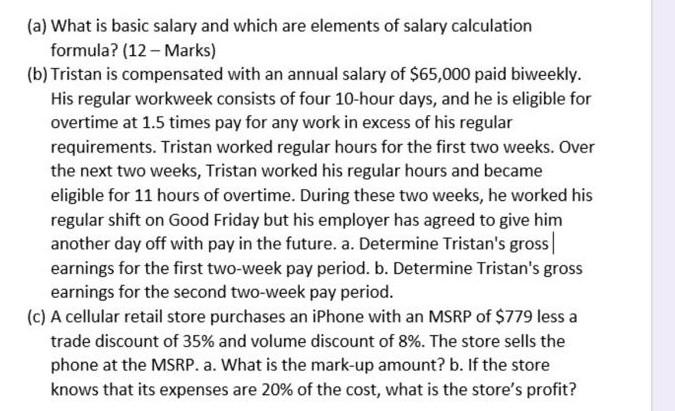 Solved (a) What is basic salary and which are elements of | Chegg.com