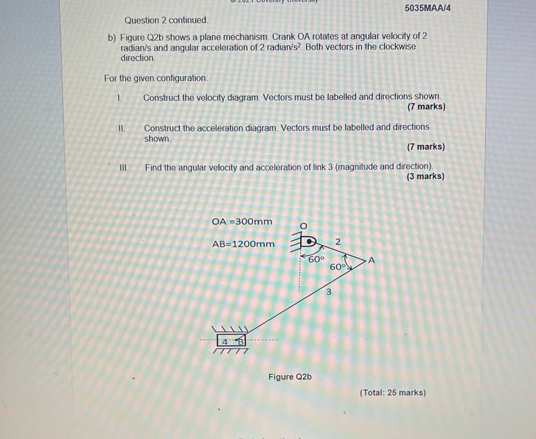 Solved 5035MAA4 Question 2 continued b) Figure Q2b shows a | Chegg.com