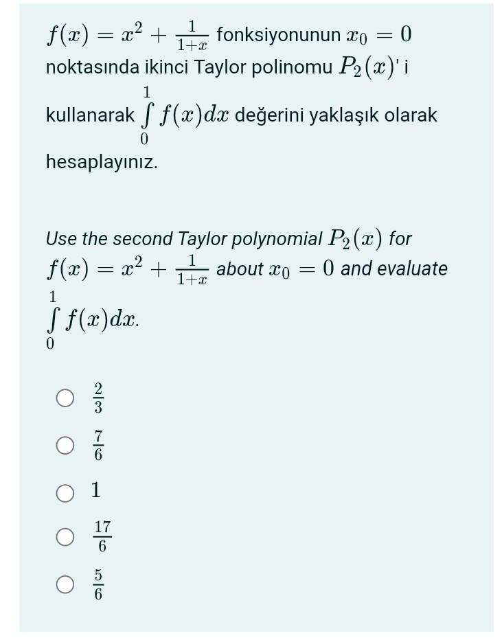 Solved f(x)=x2+1+x1 fonksiyonunun x0=0 noktasında ikinci | Chegg.com