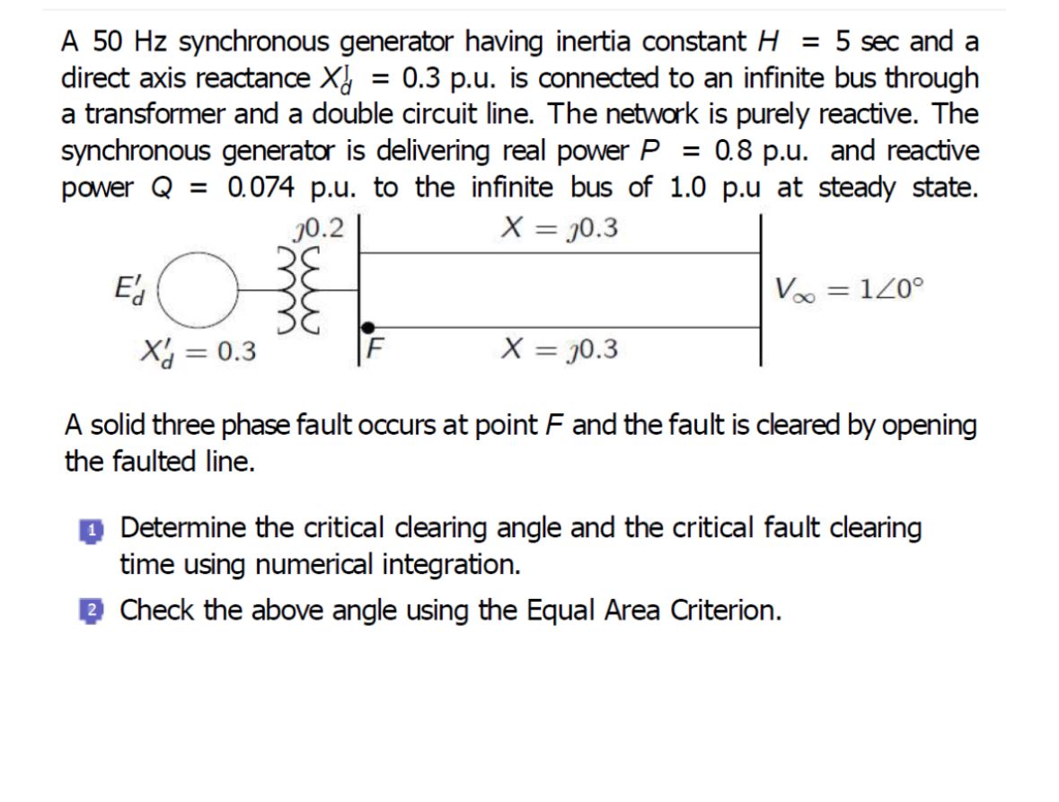 Solved A 50Hz ﻿synchronous generator having inertia constant | Chegg.com