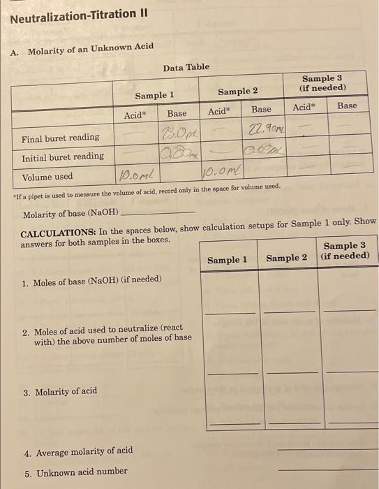 Solved Neutralization-Titration II A. Molarity of an Unknown | Chegg.com