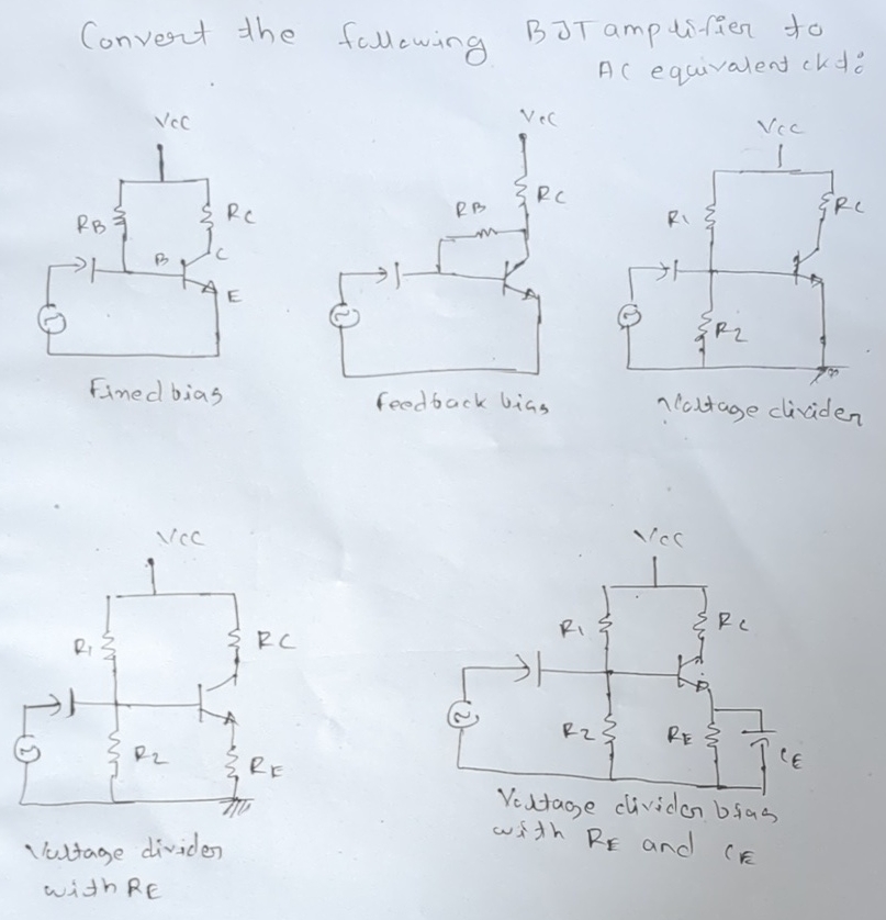 Solved Convert the following BJT amplifier to AC equivalent | Chegg.com