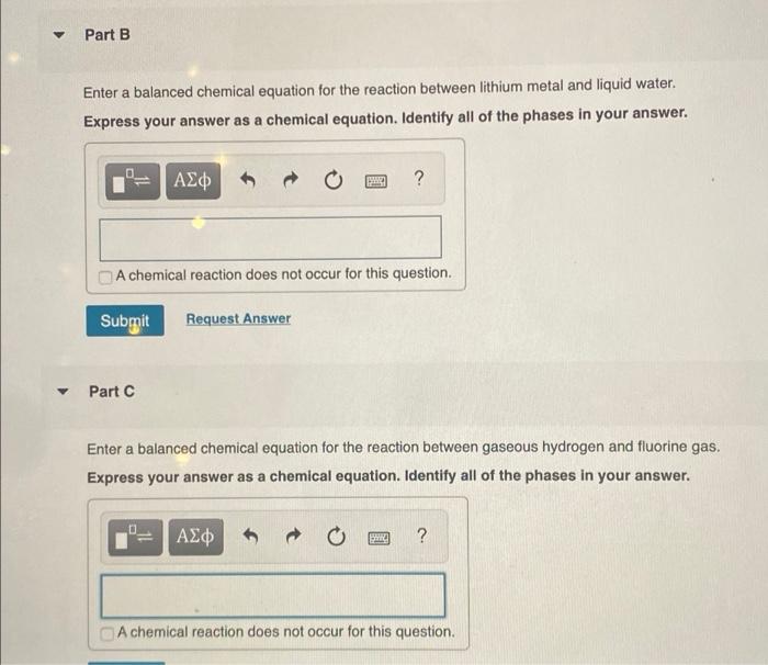 Solved Part B Enter a balanced chemical equation for the | Chegg.com