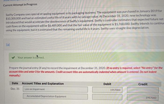 Solved Current Attempt in Progress Swifty Company uses | Chegg.com