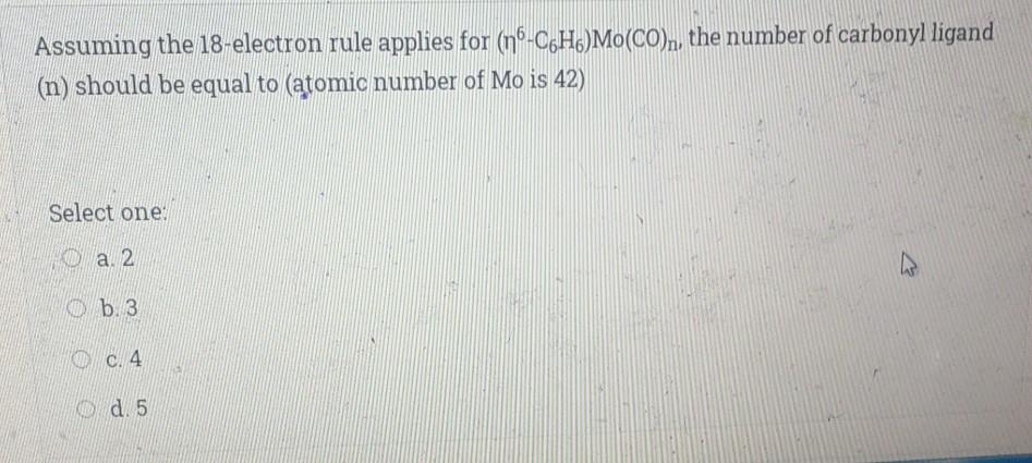Solved Assuming the 18-electron rule applies for | Chegg.com