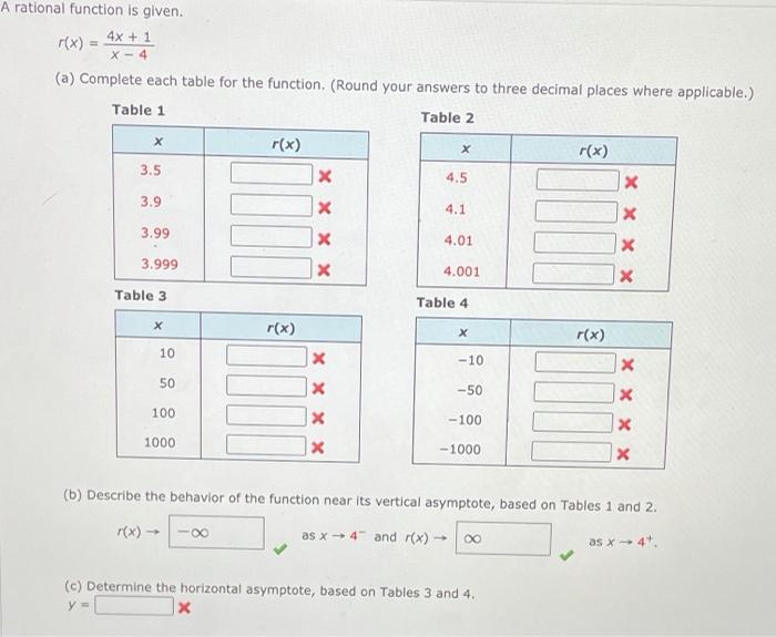 Solved A rational function is given. r(x) 4x + 1 X - 4 (a) | Chegg.com