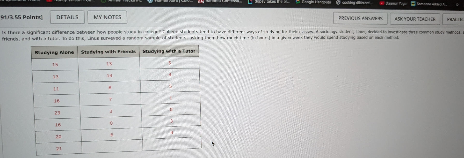 Solved 91/3.55 ﻿Points] ﻿friends, and with a tutor. To do | Chegg.com