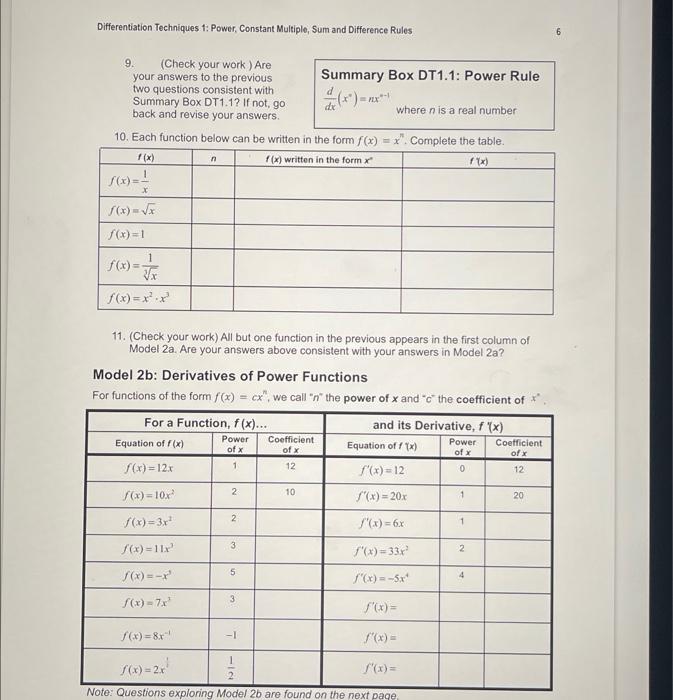 Solved Differentiation Techniques 1: Power, Constant | Chegg.com