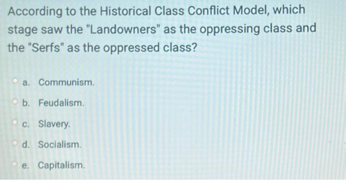 Solved According to the Historical Class Conflict Model, | Chegg.com