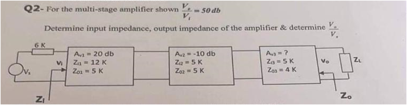 Solved Q2- ﻿For the multi-stage amplifier shown | Chegg.com