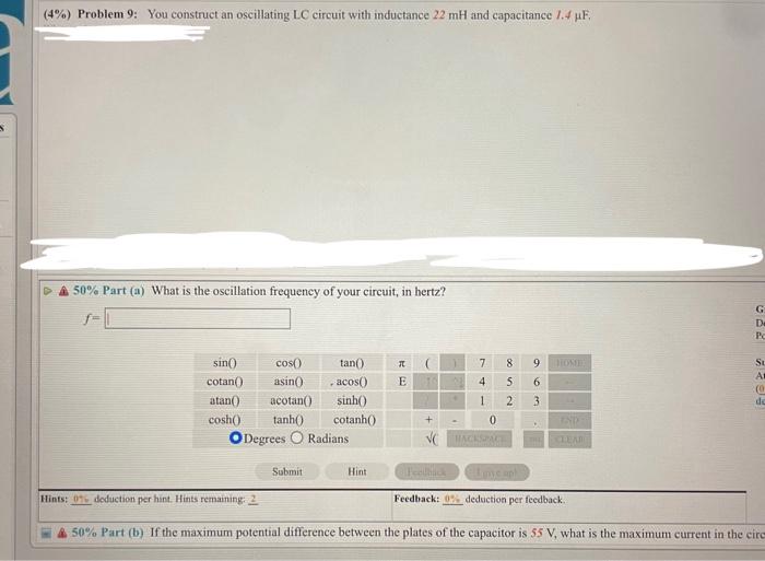 Solved (4\%) Problem 9: You construct an oscillating LC | Chegg.com