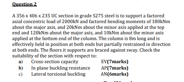 Solved Question 2 A 356 x 406 x 235 UC section in grade S275 | Chegg.com