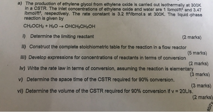 Solved a) The production of ethylene glycol from ethylene | Chegg.com