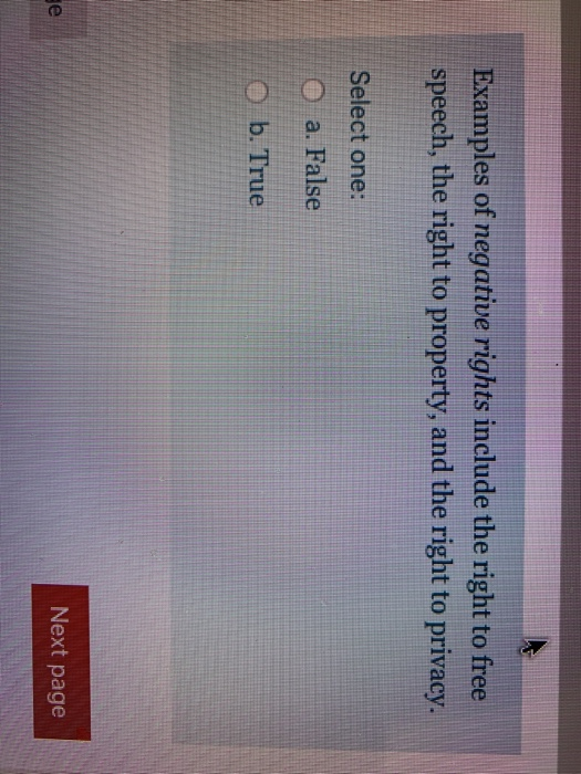 Solved Examples of negative rights include the right to free | Chegg.com