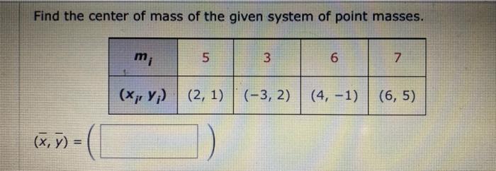Solved Find the center of mass of the given system of point | Chegg.com