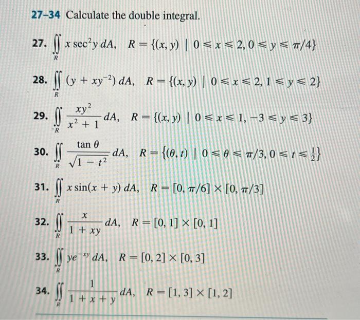 Solved 27-34 Calculate the double integral. 27. | Chegg.com