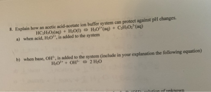 Solved 8 Explain How An Acetic Acid Acetate Ion Buffer
