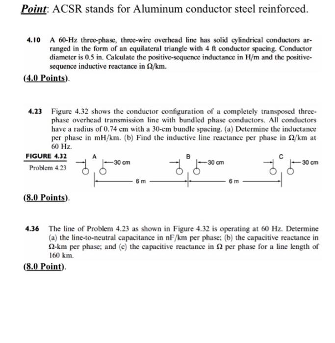 Solved Point: ACSR stands for Aluminum conductor steel | Chegg.com