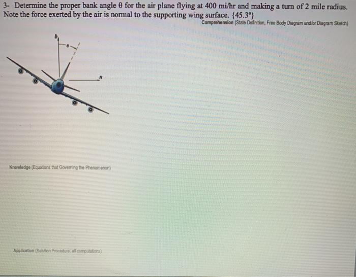Solved 3. Determine the proper bank angle e for the air | Chegg.com