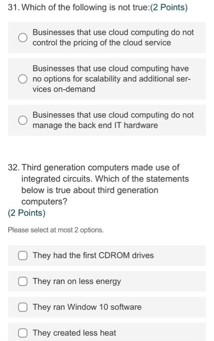 Solved 31. Which of the following is not true:(2 Points) | Chegg.com