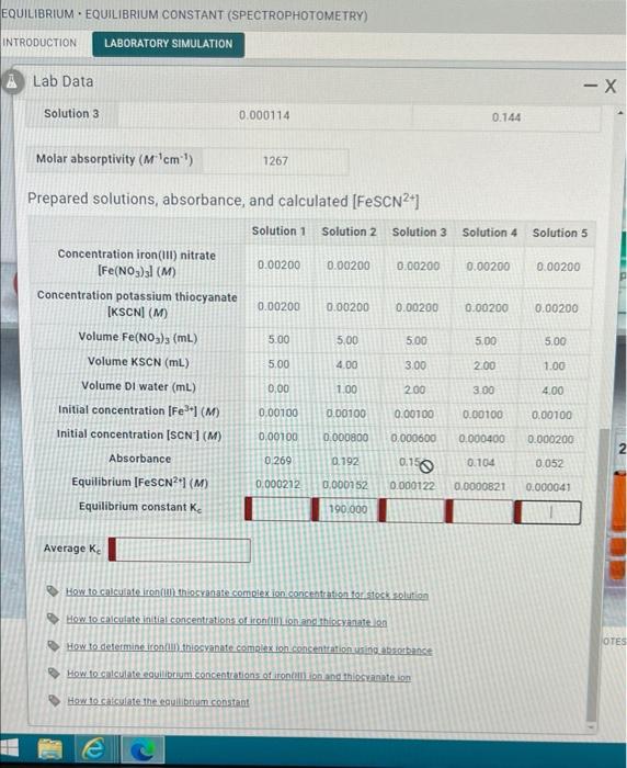 Solved EQUILIBRIUM EQUILIBRIUM CONSTANT (SPECTROPHOTOMETRY) | Chegg.com Solved EQUILIBRIUM EQUILIBRIUM CONSTANT (SPECTROPHOTOMETRY) | Chegg.com