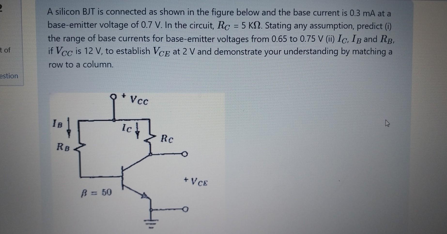 Solved A silicon BJT is connected as shown in the figure | Chegg.com