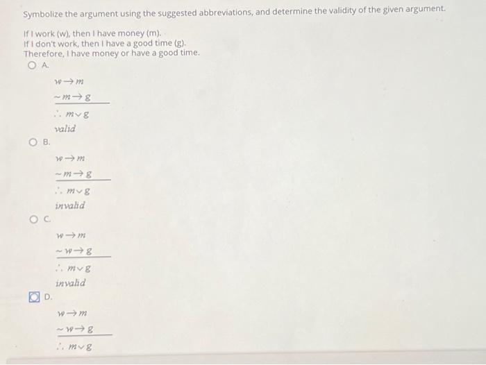 Solved Symbolize the argument using the suggested | Chegg.com