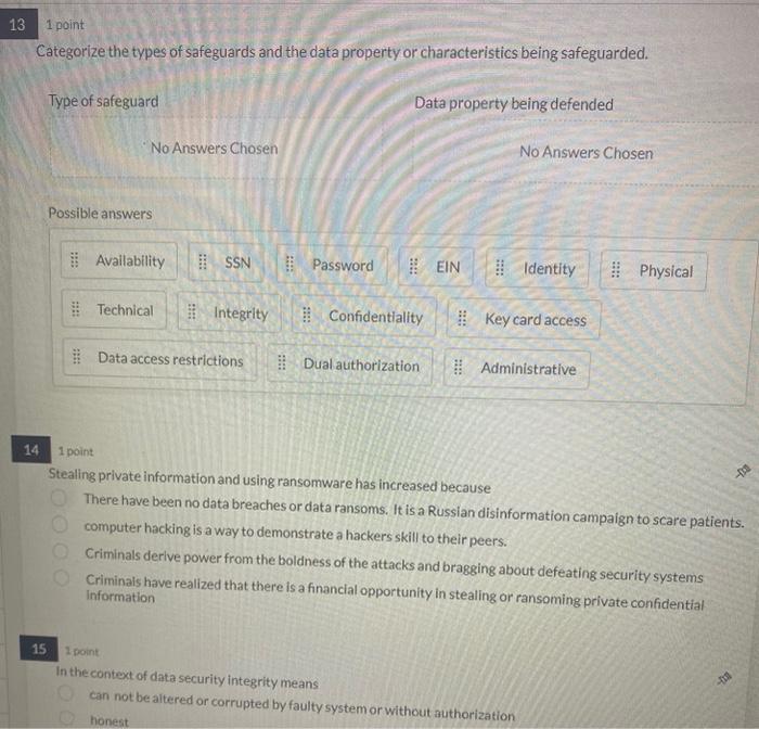 Solved Categorize the types of safeguards and the data | Chegg.com