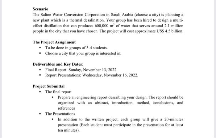 Scenario The Saline Water Conversion Corporation in | Chegg.com