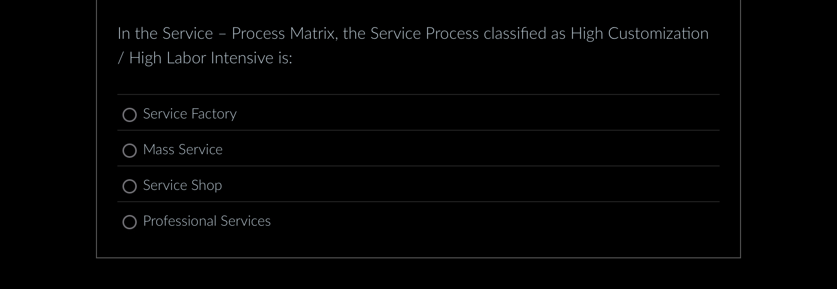 Solved In the Service - ﻿Process Matrix, the Service Process | Chegg.com