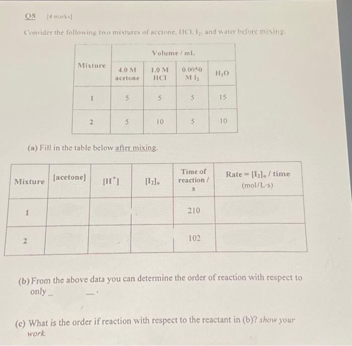 Solved Consider the following two mixtures of acetone, IICI. | Chegg.com