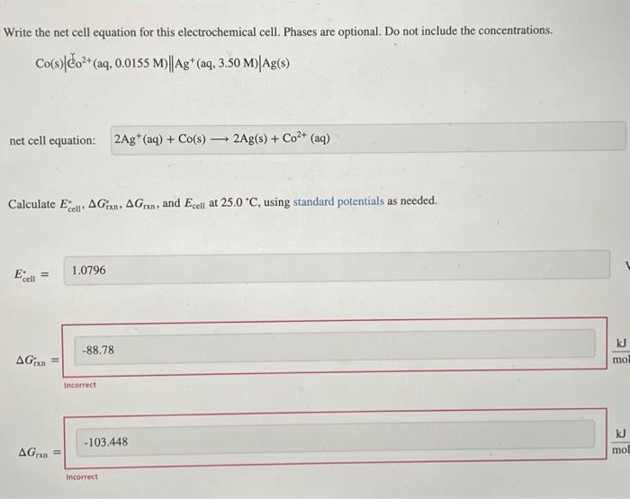 Solved Write the net cell equation for this electrochemical | Chegg.com