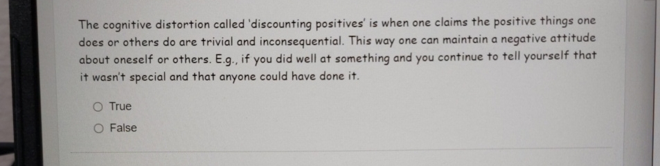 Solved The cognitive distortion called 'discounting | Chegg.com