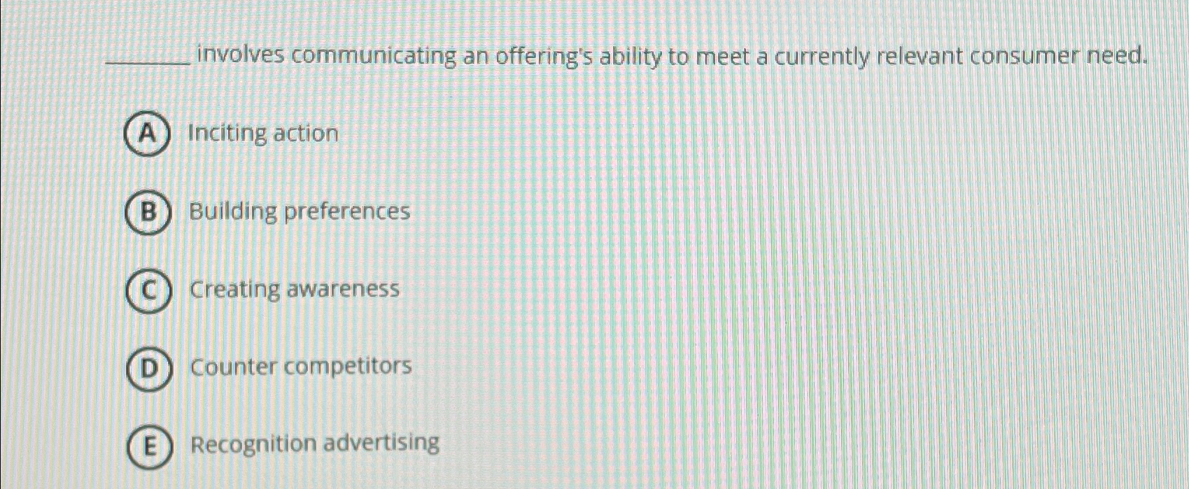 Solved involves communicating an offering's ability to meet | Chegg.com