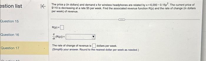 Solved estion list Question 15 Question 16 Question 17 The | Chegg.com