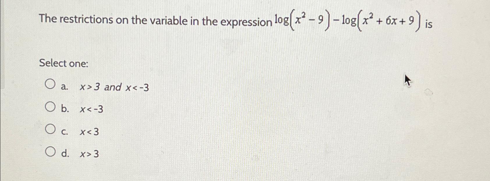 Solved The restrictions on the variable in the expression | Chegg.com