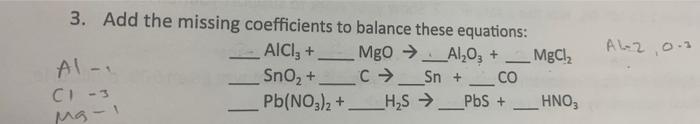 Solved 3. Add the missing coefficients to balance these | Chegg.com